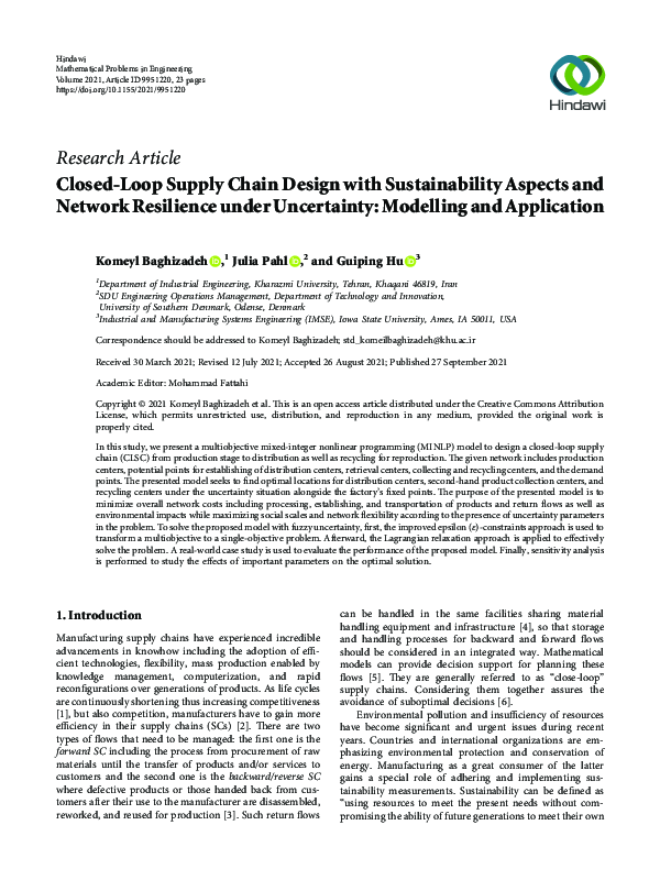 (PDF) Closed-Loop Supply Chain Design with Sustainability Aspects and Network Resilience under ...