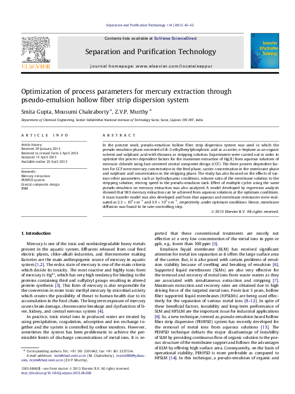 (PDF) Optimization of process parameters for mercury extraction through pseudo-emulsion hollow ...