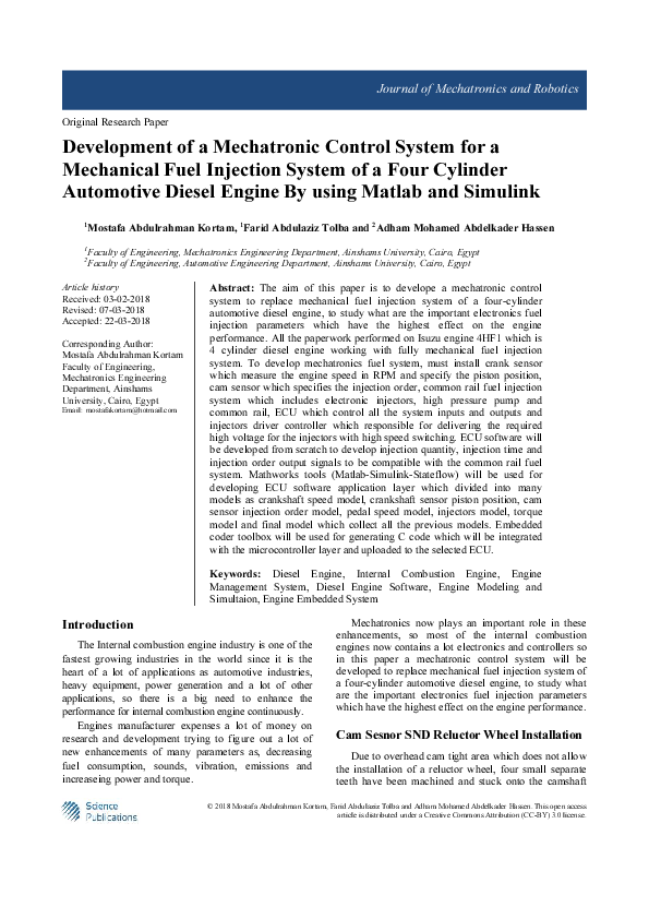 (PDF) Development of a Mechatronic Control System for a Mechanical Fuel Injection System of a ...