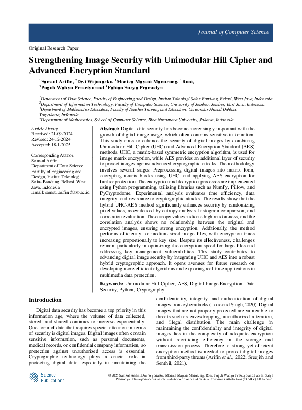 (PDF) Strengthening Image Security with Unimodular Hill Cipher and Advanced Encryption Standard