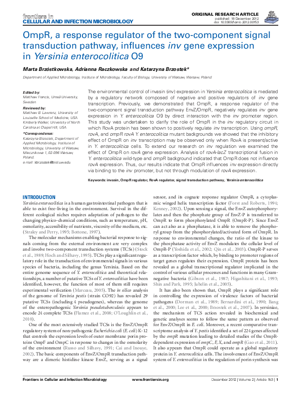 (PDF) OmpR, a response regulator of the two-component signal ...