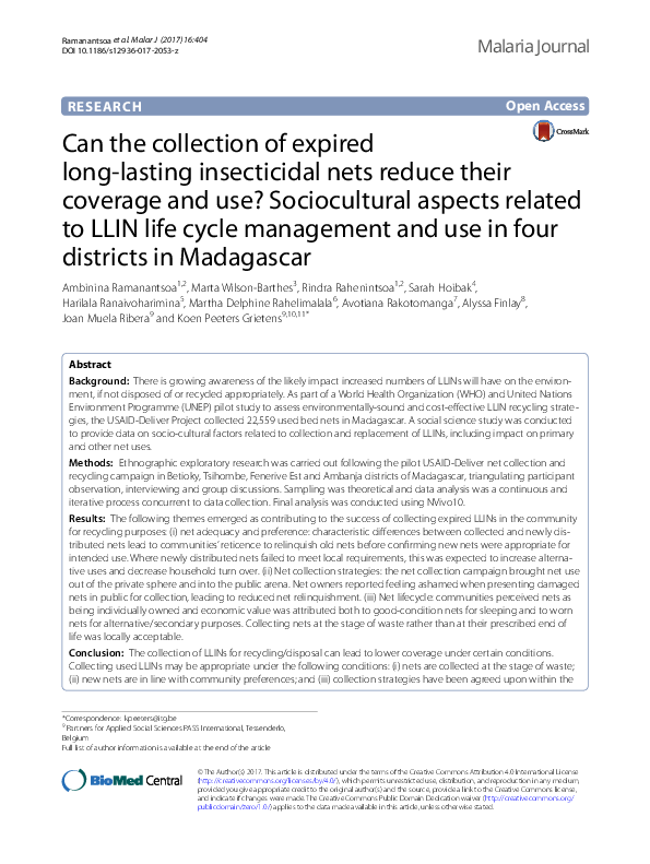 (PDF) Can the collection of expired long-lasting insecticidal nets ...