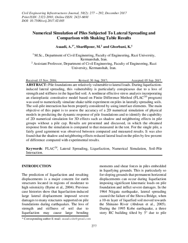 (PDF) Numerical Simulation of Piles Subjected To Lateral Spreading and Comparison with Shaking ...