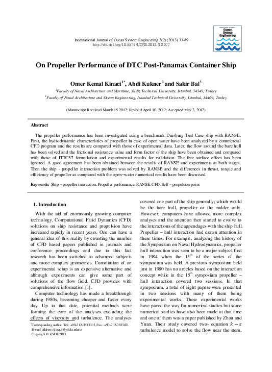 (PDF) On Propeller Performance of DTC Post-Panamax Container Ship