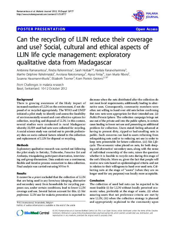 (PDF) Can the recycling of LLIN reduce their coverage and use? Social ...