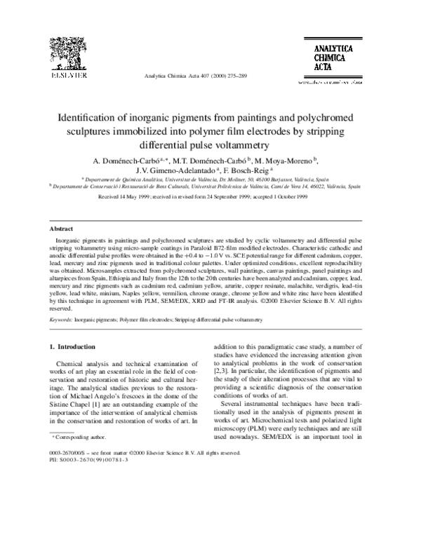 (PDF) Identification of inorganic pigments from paintings and ...
