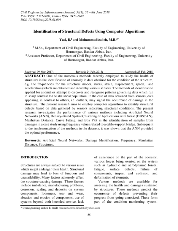 (PDF) Identification of Structural Defects Using Computer Algorithms