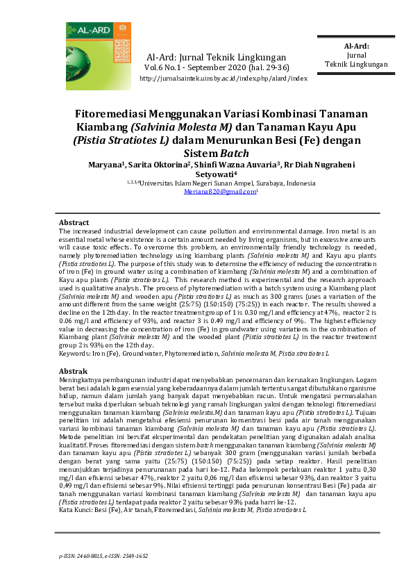 (PDF) Fitoremediasi Menggunakan Variasi Kombinasi Tanaman Kiambang ...