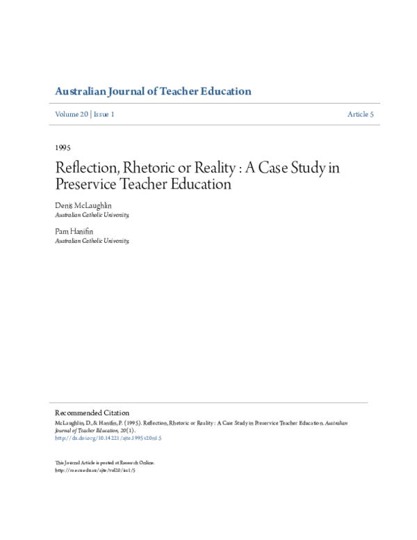 (PDF) Reflection, Rhetoric or Reality : A Case Study in Preservice Teacher Education