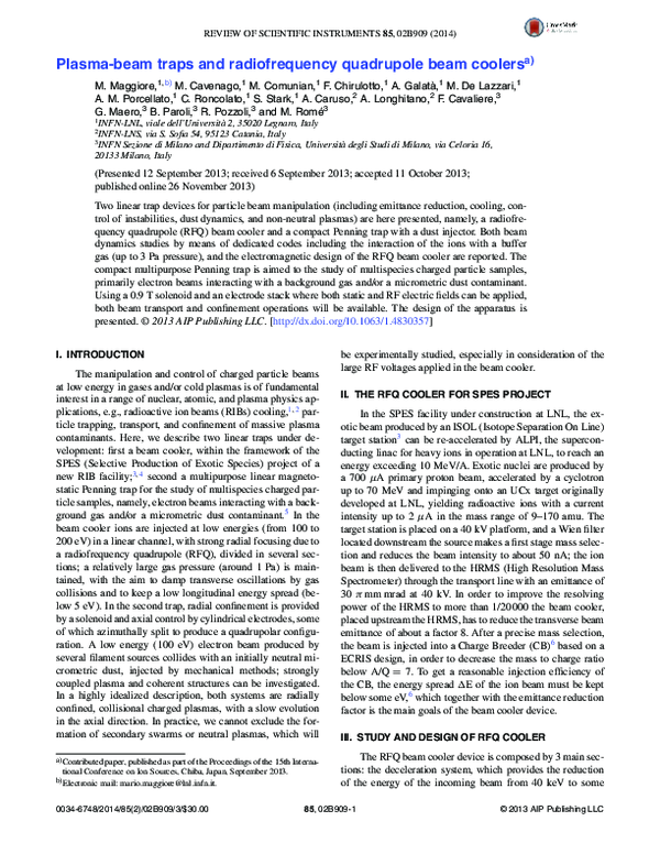 (PDF) Plasma-beam traps and radiofrequency quadrupole beam coolers