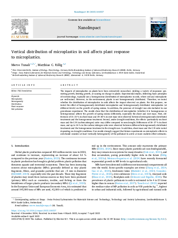 (PDF) Vertical distribution of microplastics in soil affects plant ...