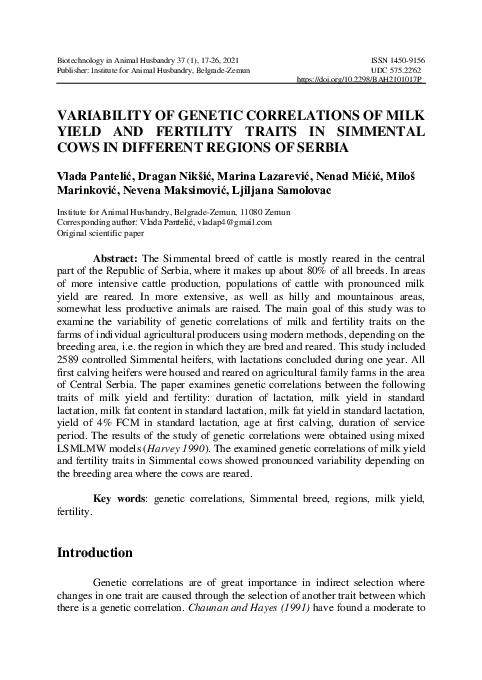 (PDF) Variability of genetic correlations of milk yield and fertility traits in Simmental cows ...