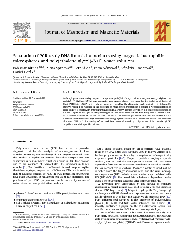 (PDF) Separation of PCR-ready DNA from dairy products using magnetic ...