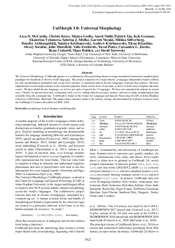(PDF) UniMorph 3.0: Universal Morphology
