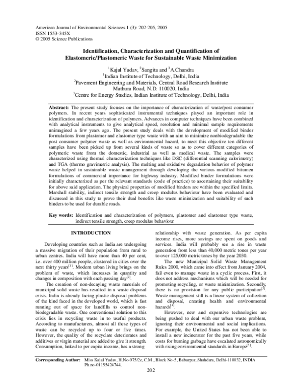 (PDF) Identification, Characterization and Quantification of Elastomeric/Plastomeric Waste for ...