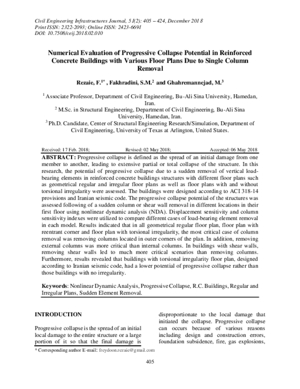 (PDF) Numerical Evaluation of Progressive Collapse Potential in ...