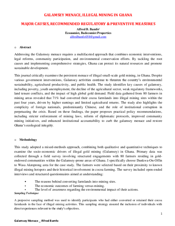 (PDF) GALAMSEY MENACE, ILLEGAL MINING IN GHANA MAJOR CAUSES ...