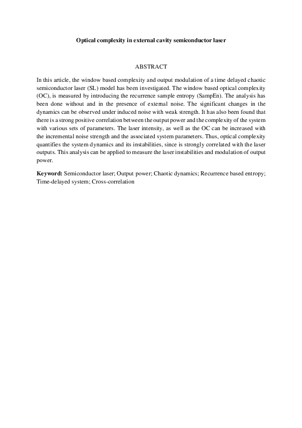 (PDF) Optical complexity in external cavity semiconductor laser
