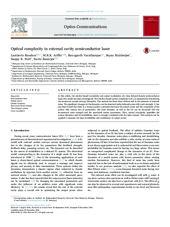 (PDF) Optical complexity in external cavity semiconductor laser