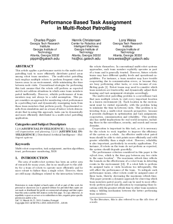 (PDF) Performance based task assignment in multi-robot patrolling