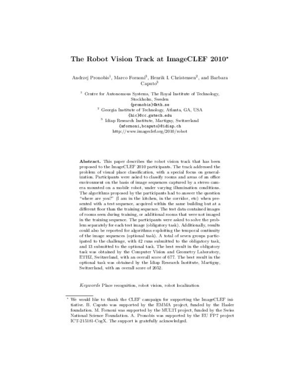 (PDF) The Robot Vision Track at ImageCLEF 2010