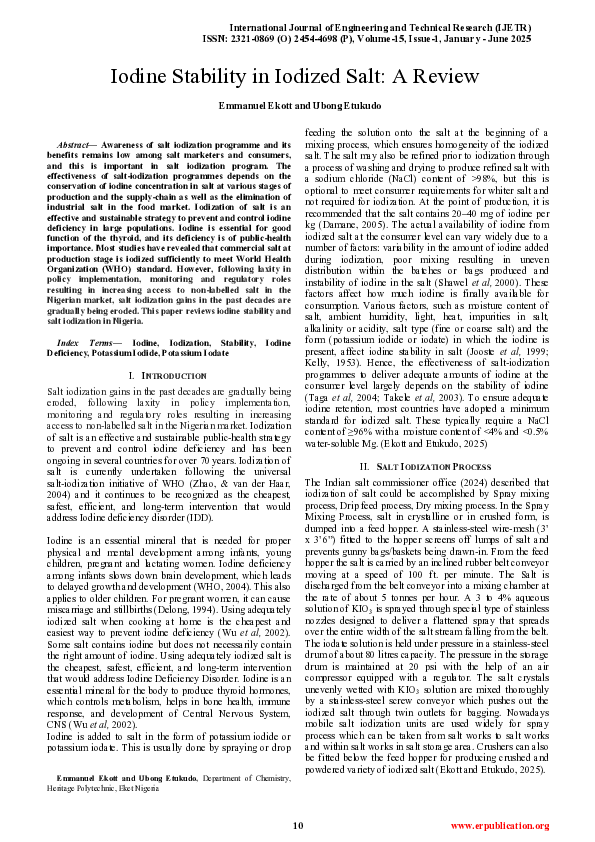(PDF) Iodine stability in Iodized Salt: A Review