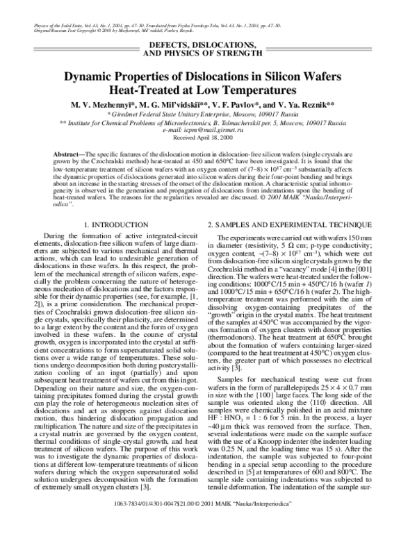 (PDF) Dynamic properties of dislocations in silicon wafers heat-treated ...