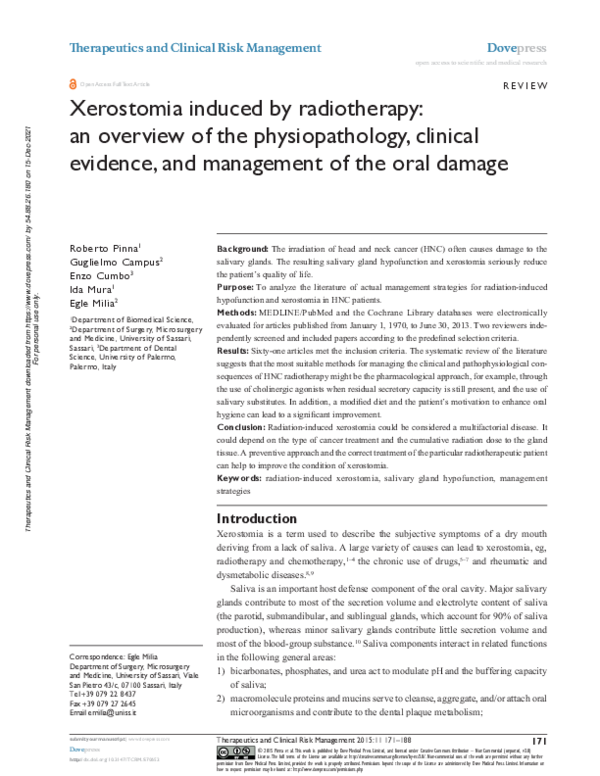 (PDF) Xerostomia induced by radiotherapy: an overview of the ...