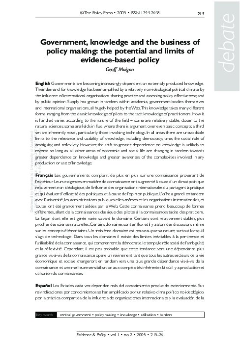 (PDF) Government, knowledge and the business of policy-making [Edited ...