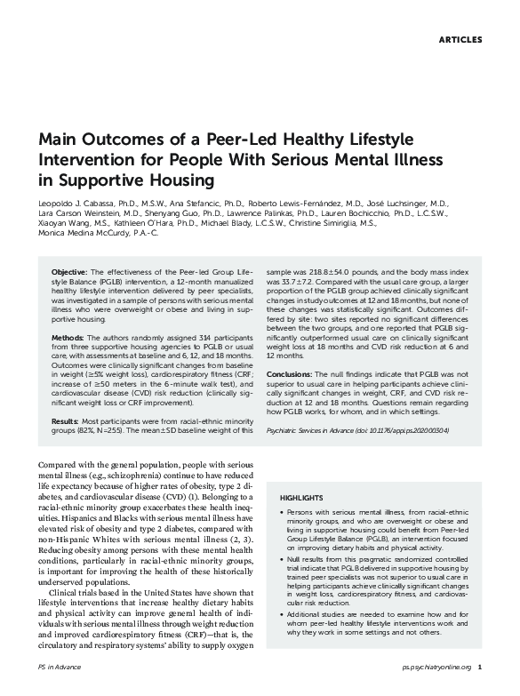 (PDF) Main Outcomes of a Peer-Led Healthy Lifestyle Intervention for ...