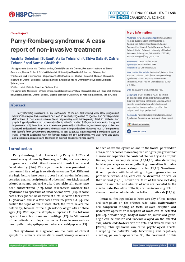 (PDF) Parry-Romberg syndrome: A case report of non-invasive treatment