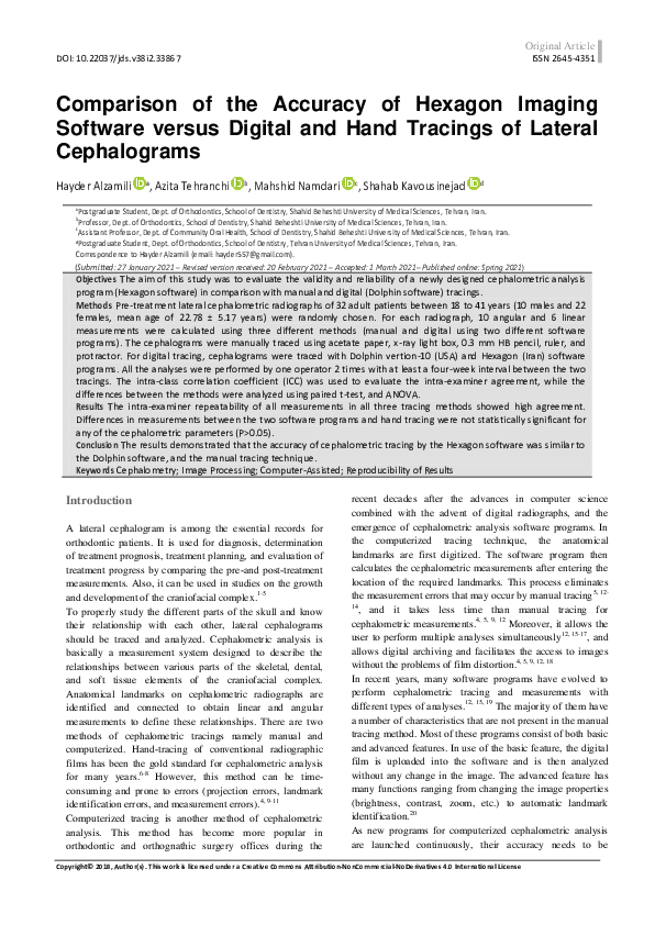 (PDF) Comparison of the Accuracy of Hexagon Imaging Software versus ...