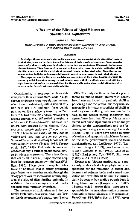 (PDF) A Review of the Effects of Algal Blooms on Shellfish and Aquaculture