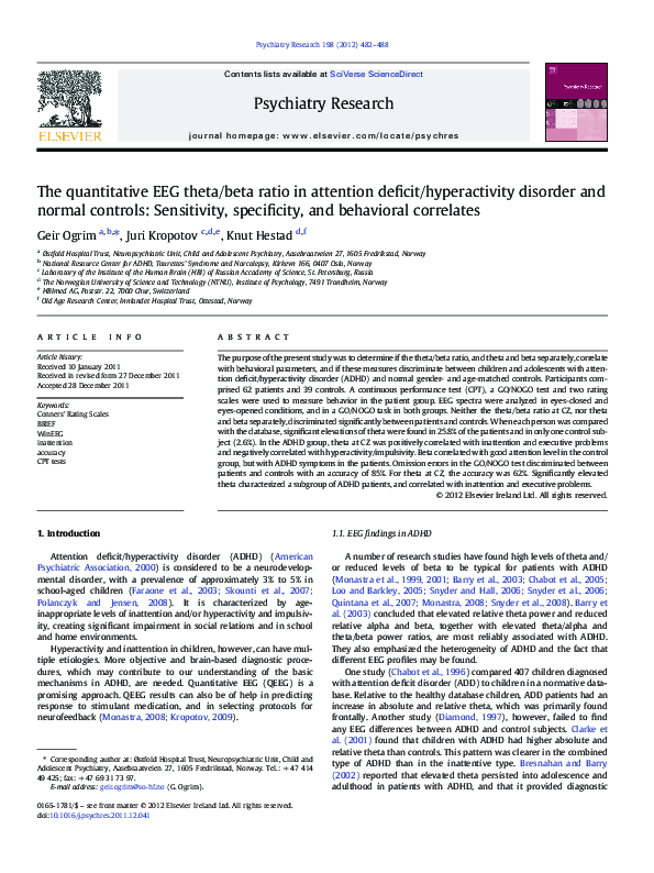 (PDF) The quantitative EEG theta/beta ratio in attention deficit ...