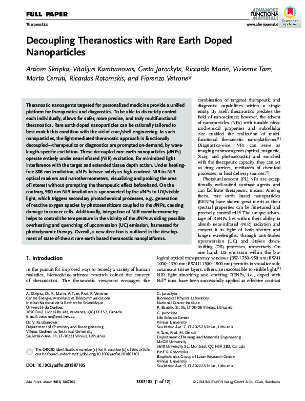 (PDF) Decoupling Theranostics with Rare Earth Doped Nanoparticles