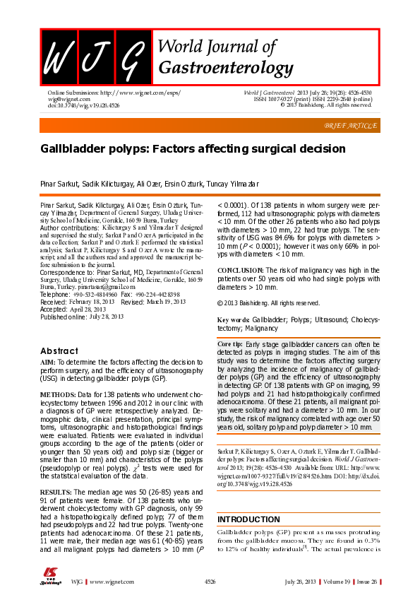 (PDF) Gallbladder polyps: Factors affecting surgical decision