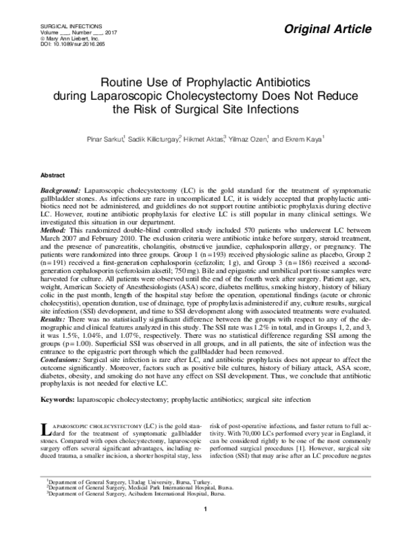 (PDF) Routine Use of Prophylactic Antibiotics during Laparoscopic ...