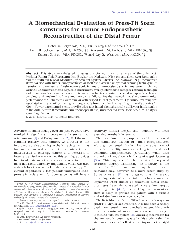 (PDF) A Biomechanical Evaluation of Press-Fit Stem Constructs for Tumor ...