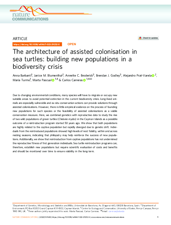 (PDF) The architecture of assisted colonisation in sea turtles ...
