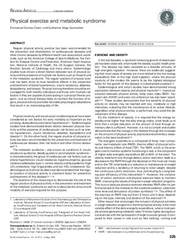 (PDF) Physical exercise and metabolic syndrome