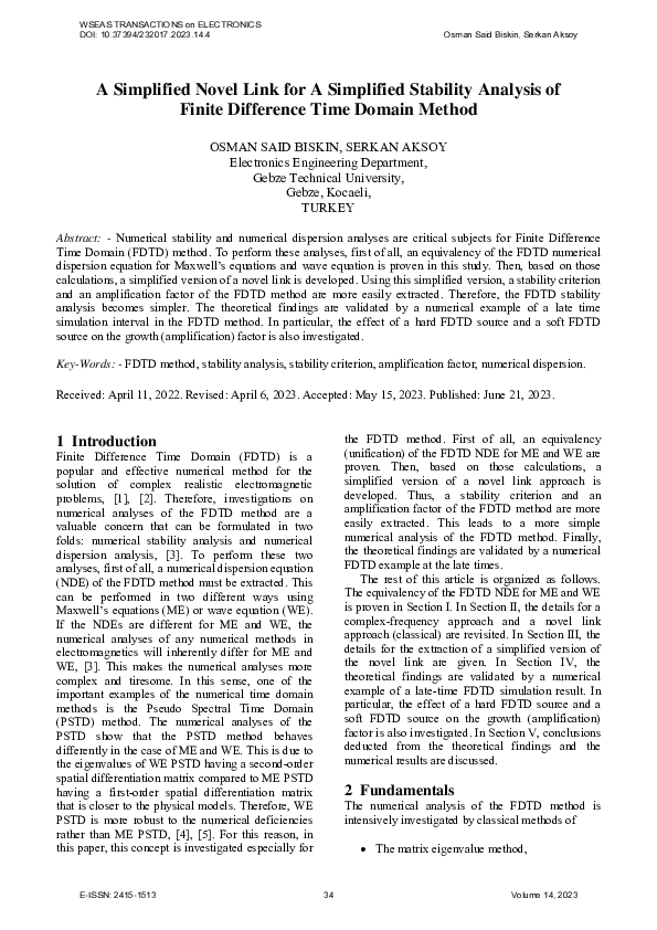 (PDF) A Simplified Novel Link for A Simplified Stability Analysis of Finite Difference Time ...