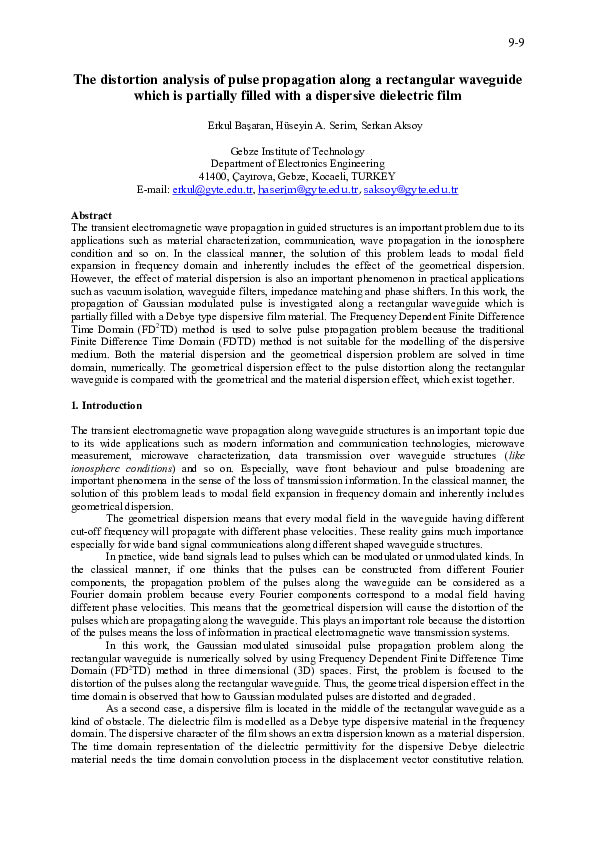 (PDF) The distortion analysis of pulse propagation along a rectangular waveguide which is ...