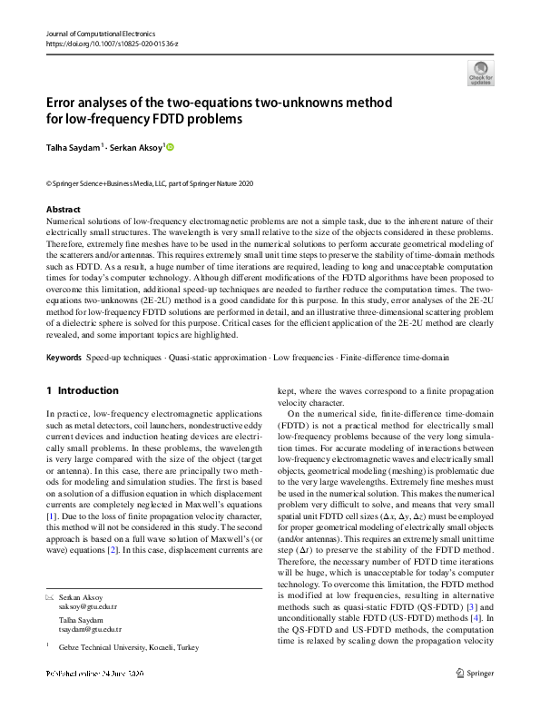 (PDF) Error analyses of the two-equations two-unknowns method for low-frequency FDTD problems