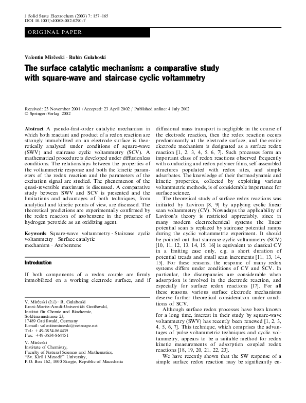 (PDF) The surface catalytic mechanism: a comparative study with square ...