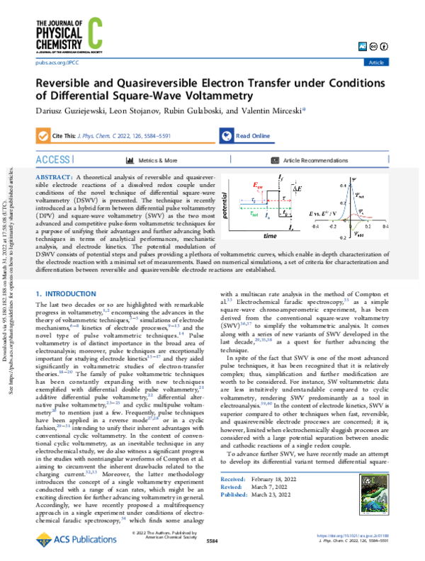 (PDF) Reversible and Quasireversible Electron Transfer under Conditions ...