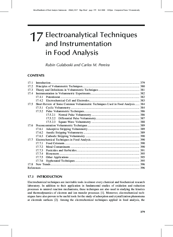 (PDF) Electroanalytical Techniques and Instrumentation in Food Analysis