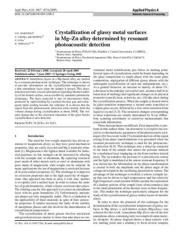 (PDF) Crystallization of glassy metal surfaces in Mg–Zn alloy ...