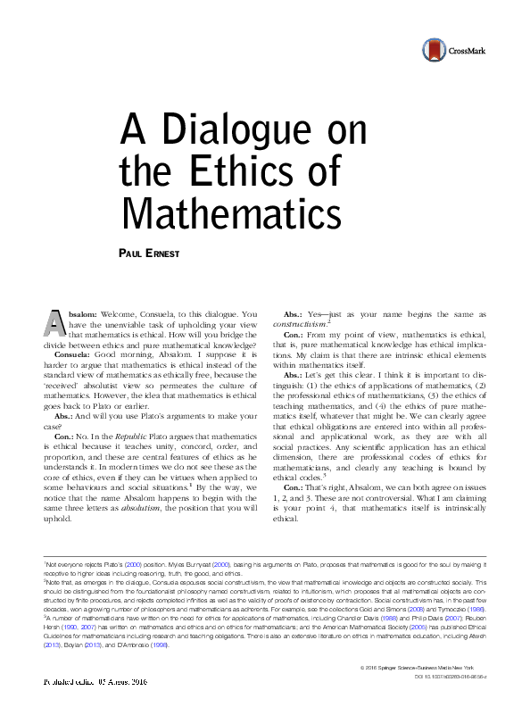 (PDF) A Dialogue on the Ethics of Mathematics