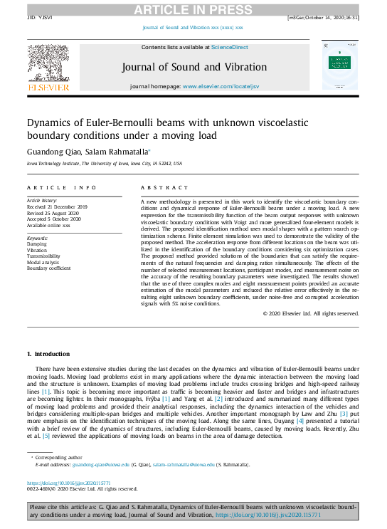 (PDF) Dynamics of Euler-Bernoulli beams with unknown viscoelastic boundary conditions under a ...