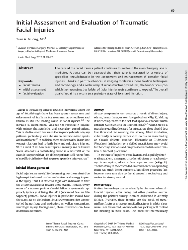 (PDF) Initial Assessment and Evaluation of Traumatic Facial Injuries